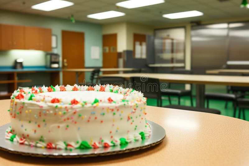 Empty Break Room, Decorated Cake Untouched Stock Image - Image of ...
