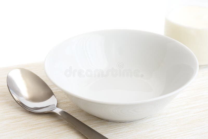 Empty Breakfast Bowl with Milk Bottle. Stock Photo - Image of empty ...