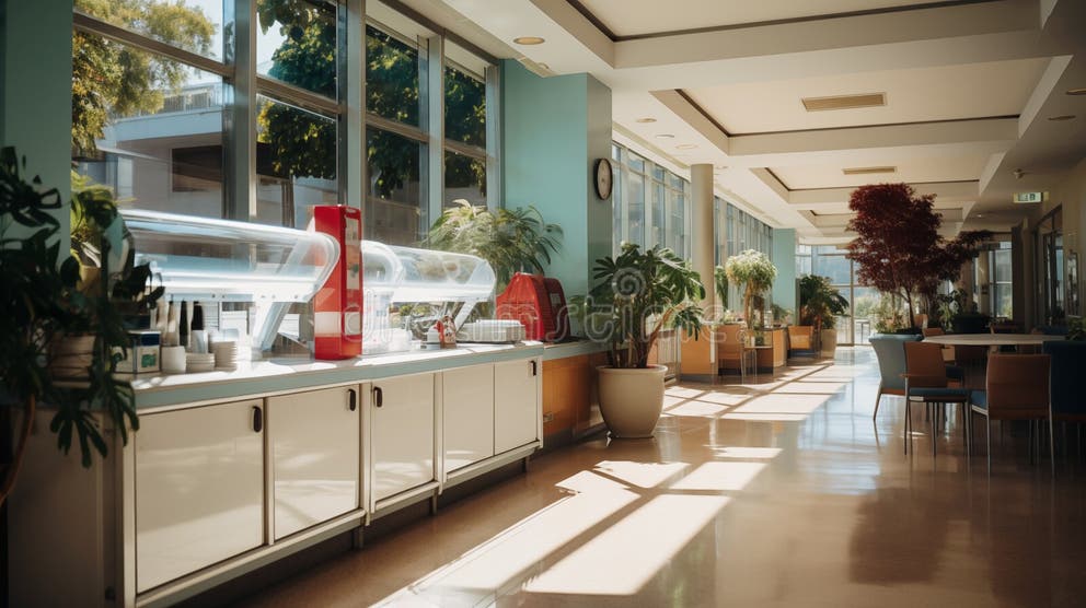 Empty Breakfast Hall and Buffet Trays Ready for Service in Large Hotel ...