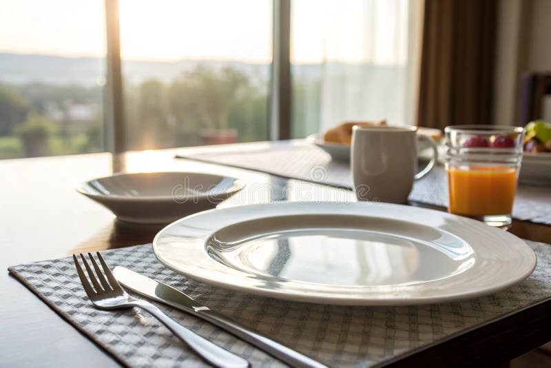 Empty Breakfast Plate in the Morning Stock Illustration - Illustration ...