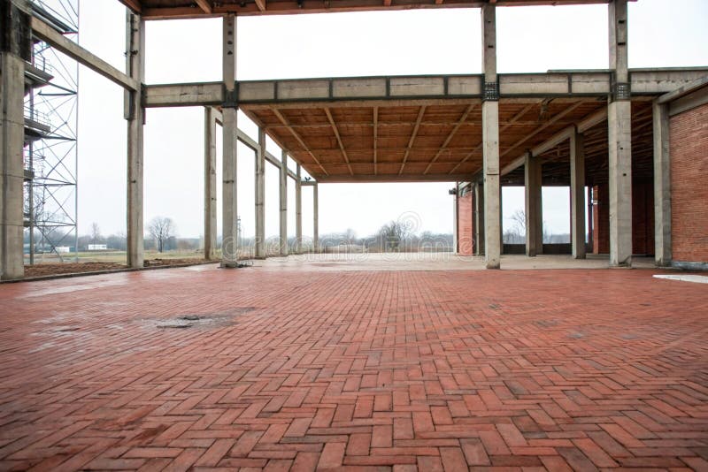 Empty Brick Floor and Architectural Frame Landscape Stock Illustration ...