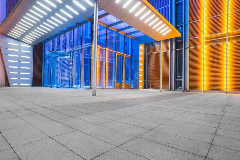 Empty Brick Floor Front of Modern Building Stock Photo - Image of ...
