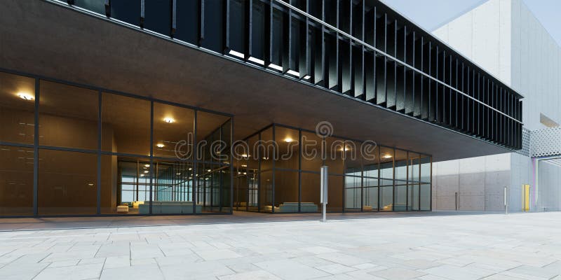 Empty Brick Floor and Modern Office Buildings Exterior Stock ...