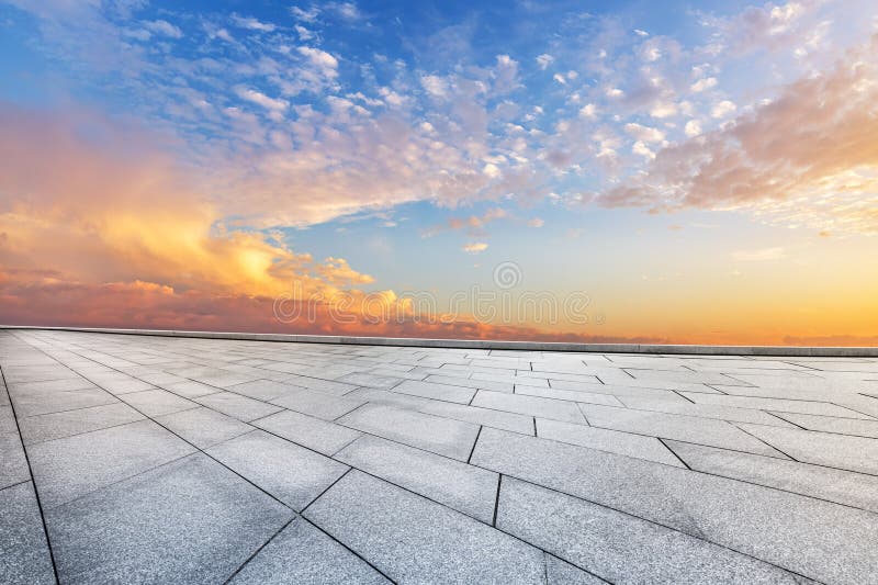 Empty Brick Floor and Sunset Cloud Stock Image - Image of stone ...