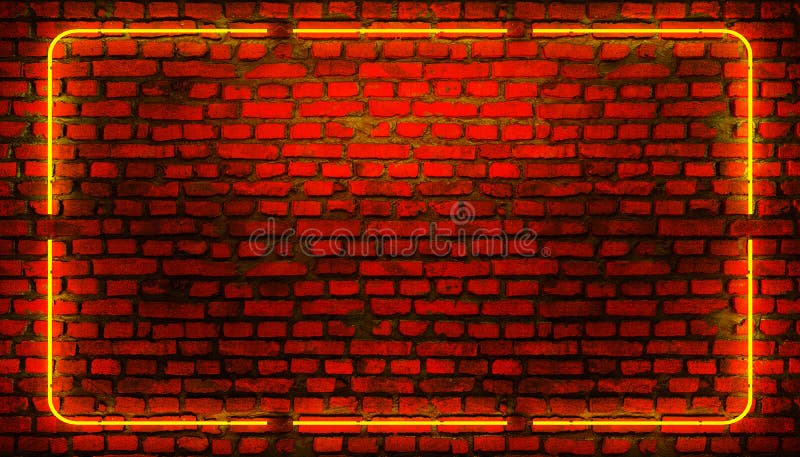 Empty Brick Wall Background, Neon Light Frame. 3d Render Stock ...