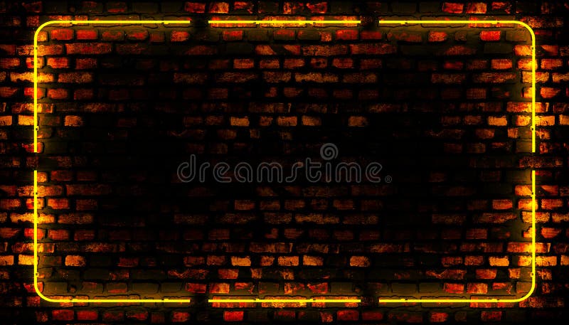 Empty Brick Wall Background, Neon Light Frame. 3d Render Stock ...