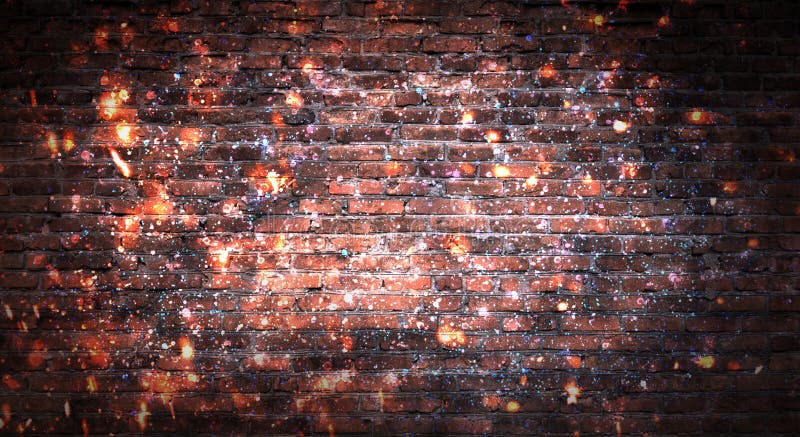Empty Brick Wall Background, Night View, Neon Light, Rays. Stock Photo ...