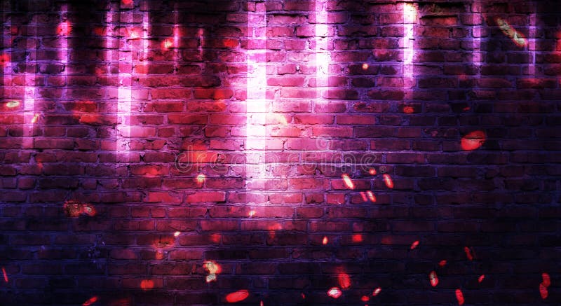 Empty Brick Wall Background, Night View, Neon Light, Rays. Stock Image ...