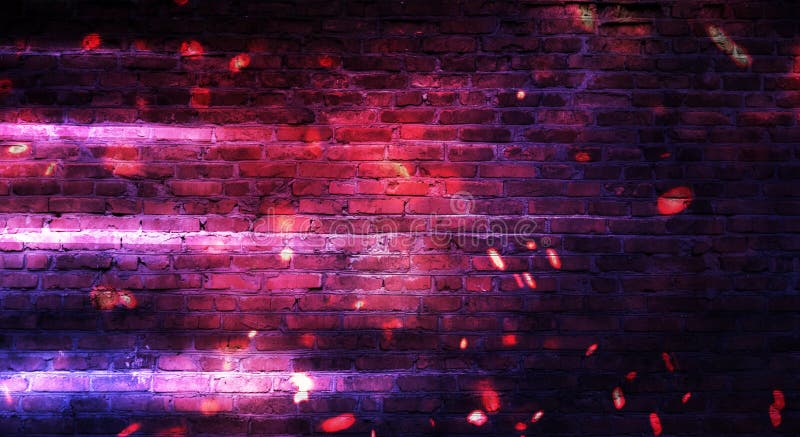 Empty Brick Wall Background, Night View, Neon Light, Rays. Celebratory ...
