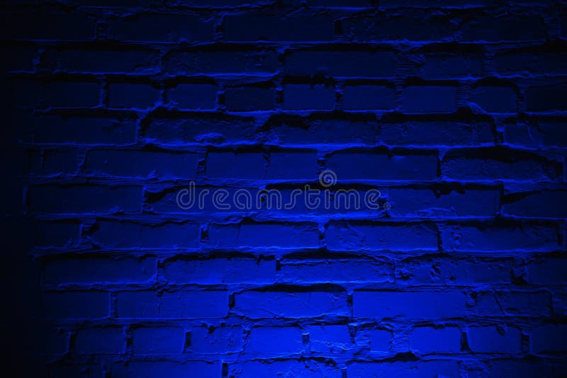 Empty Brick Wall with Dark Blue Neon Light Background Stock Image ...