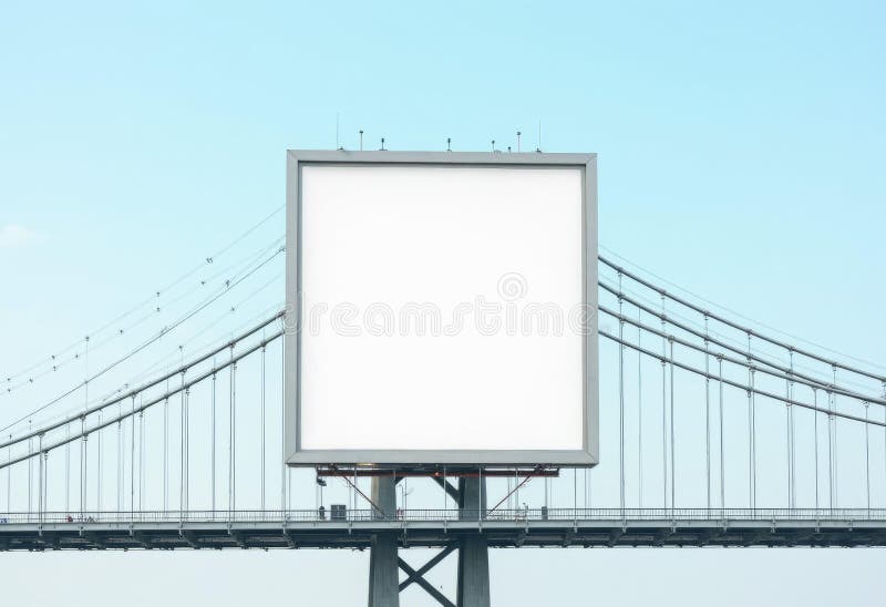 Empty Bridge Approach Billboard between Suspension Cables Stock ...