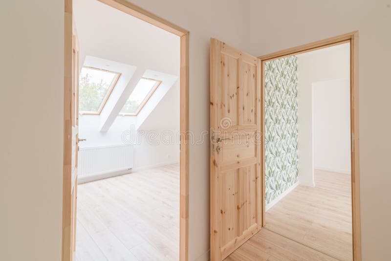 Empty bright attic room. stock image. Image of design - 128933279