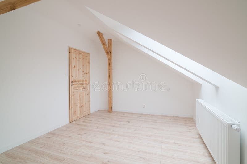 Empty bright attic room. stock image. Image of house - 128933379