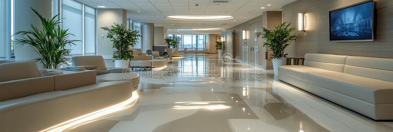 Empty Bright Corridor Modern Hospital Clean Lines Minimalistic Design ...