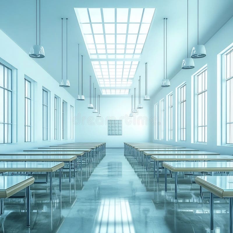 Empty Bright Minimalist Classroom Hall with Desks and Chairs for ...