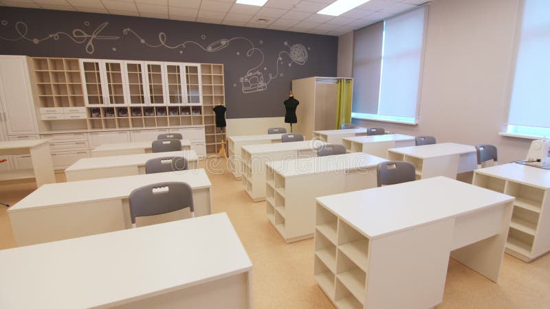 Classroom with Desks and Blackboards in Primary School Stock Video ...
