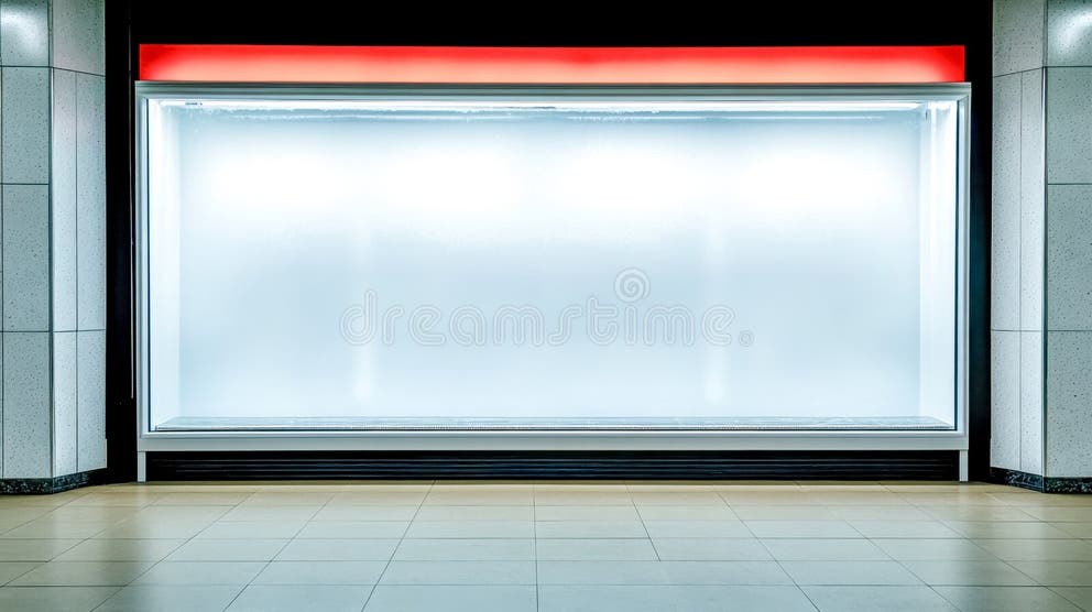Empty Brightly Lit Refrigerated Display Case in a Store Stock Photo ...