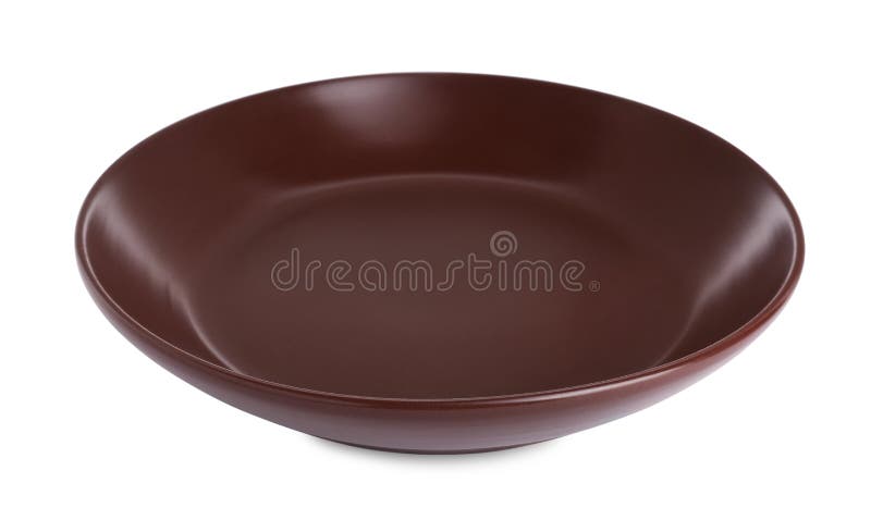 Empty Brown Ceramic Plate Isolated on White Stock Photo - Image of ...