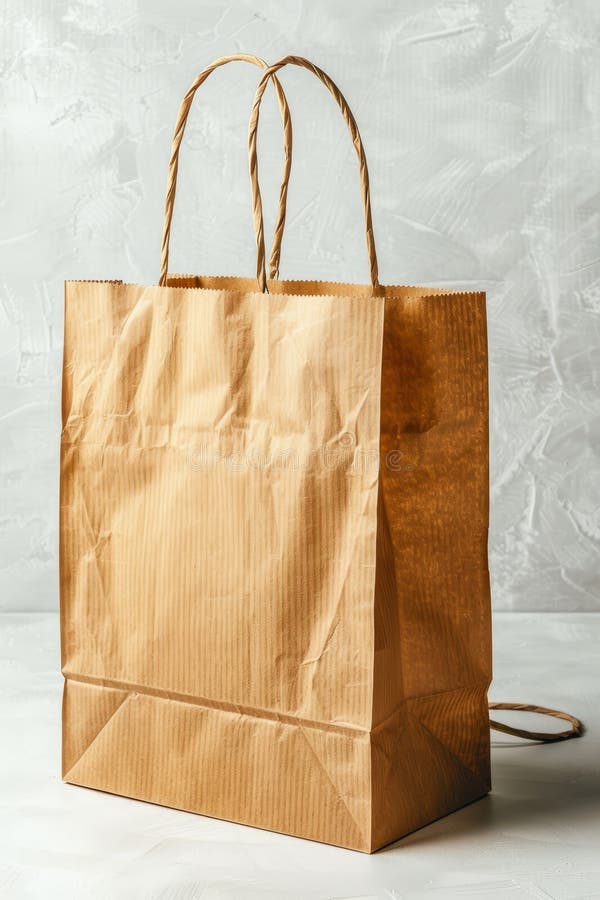 Empty Brown Craft Paper Bag Standing on White Surface, Illuminated by ...