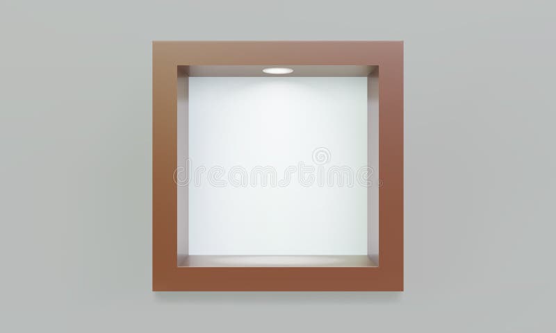 Empty Brown Cube Shelf or Niche on Wall with Led Spotlight 3D Mockup ...