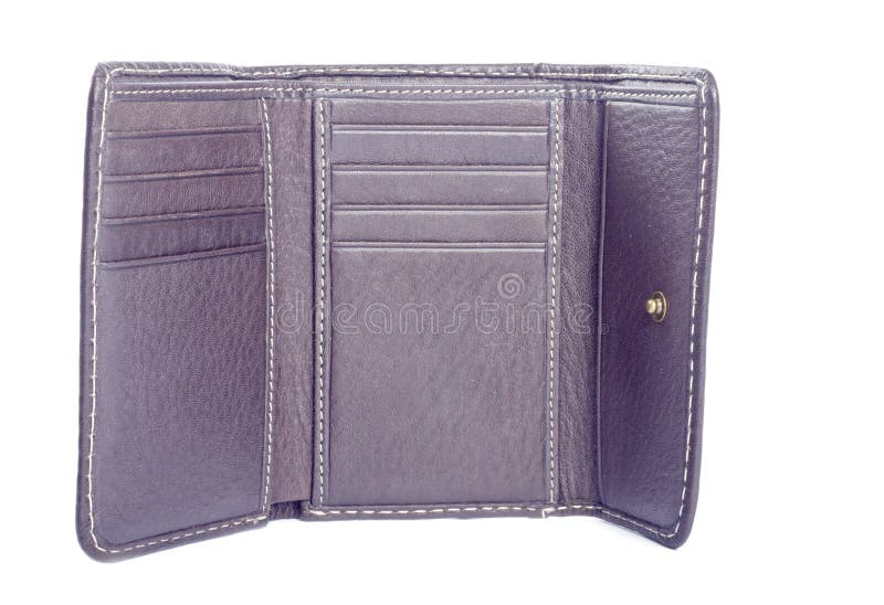 Empty Brown Leather Wallet Isolated on White Stock Image - Image of ...