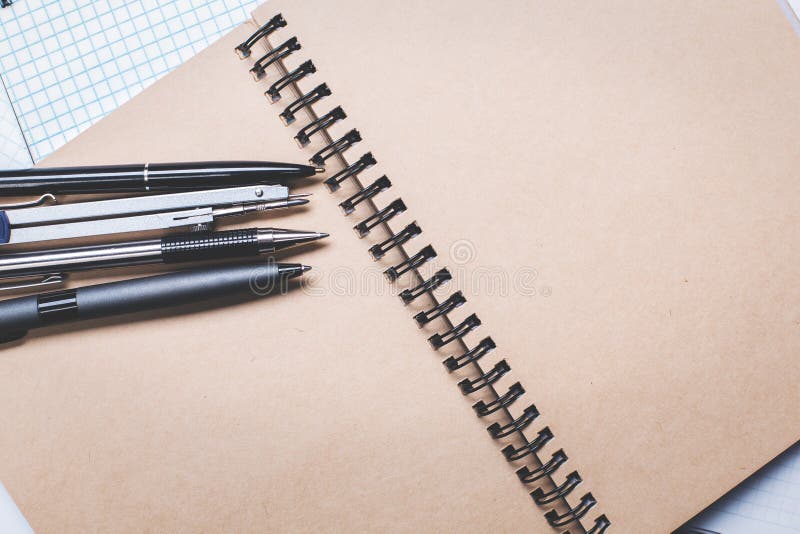 Empty brown notepad stock photo. Image of mock, desktop - 98651840