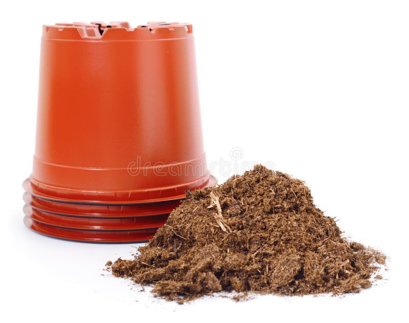 Empty Brown Plastic Plant Pots and Soil Stock Photo - Image of plastic ...