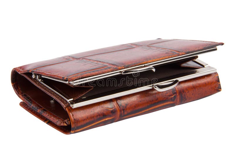 Empty Brown Purse Isolated on White Stock Photo - Image of backgrounds ...