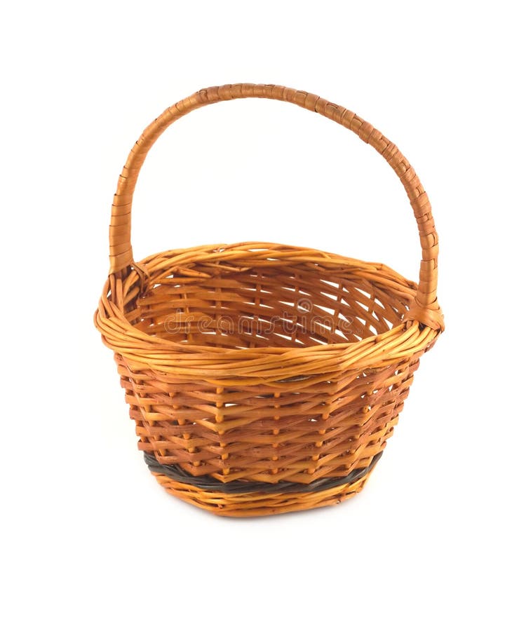 Empty Brown Wicker Basket Isolated on White Stock Image - Image of ...