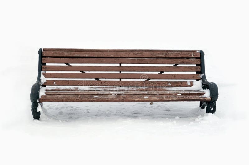 Empty Brown Wooden Bench Outdoor in Winter Stock Photo - Image of ...