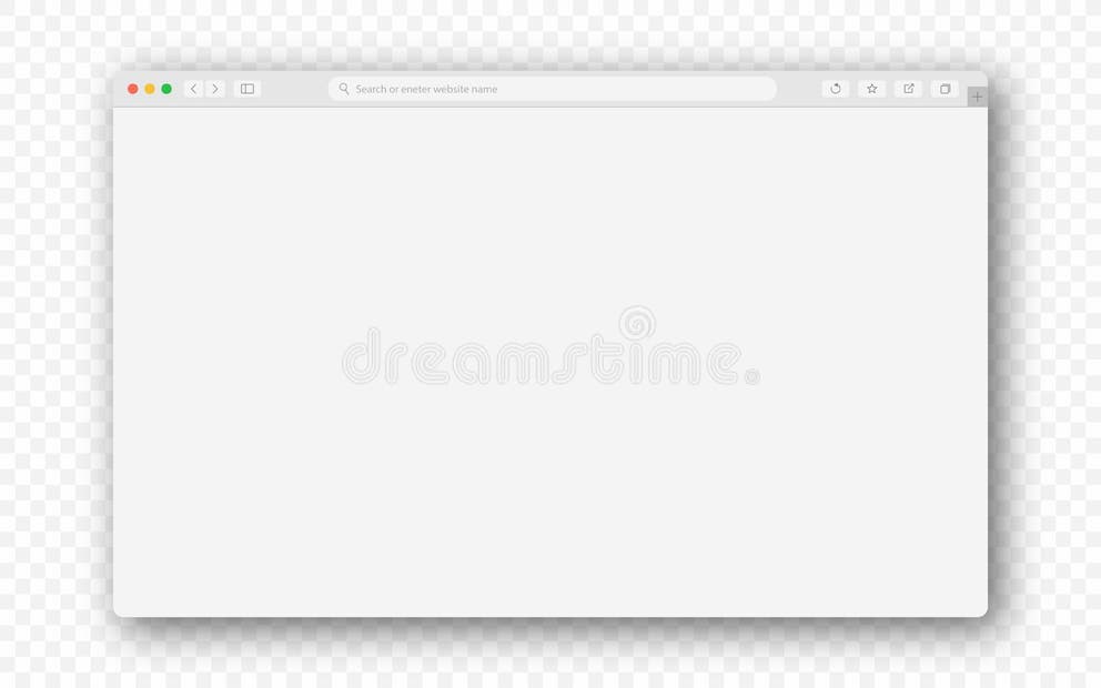 Empty Browser Window on Transparent Background. Empty Web Page Mockup with Toolbar Stock Vector ...