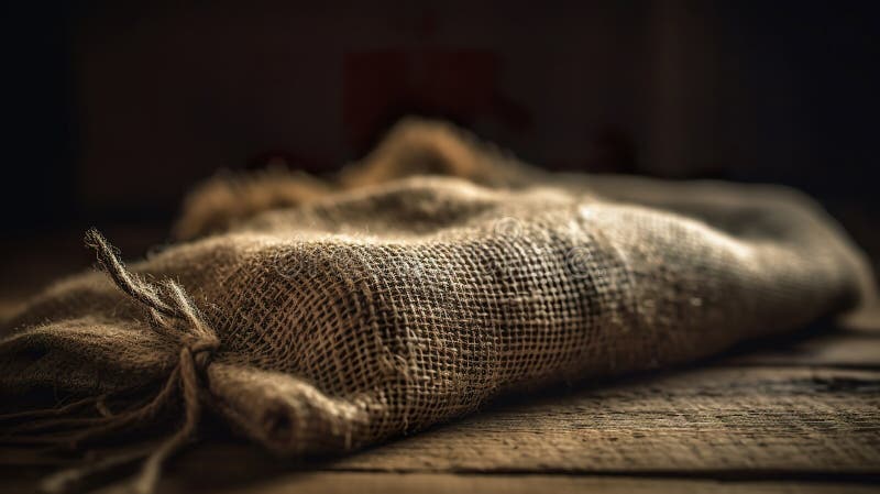 Empty Burlap Bag on the Table on Dark Background Stock Illustration ...