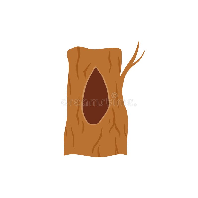 Empty Burrow in Tree Trunk, Flat Vector Illustration Isolated on White ...