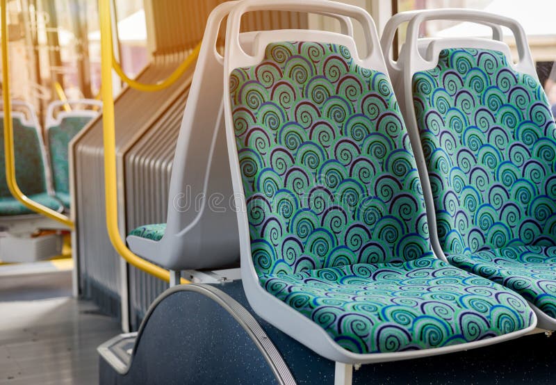Empty Bus Interior with Seats and Railings Stock Image - Image of empty ...