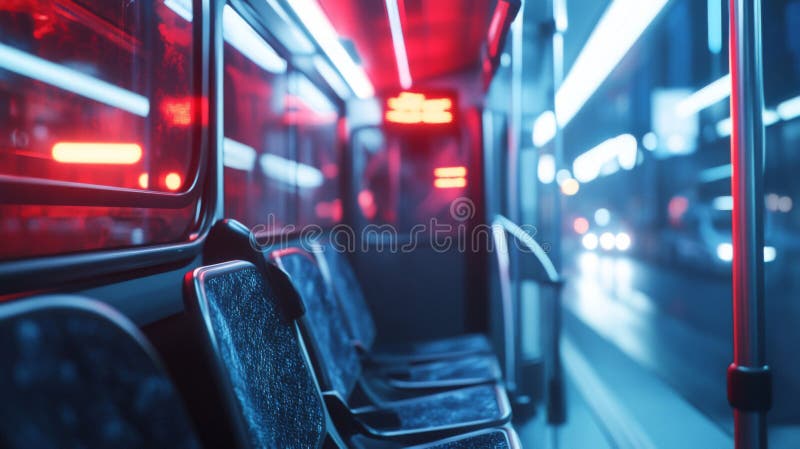 Empty Bus Seats Neon Lights City Night Stock Illustration ...