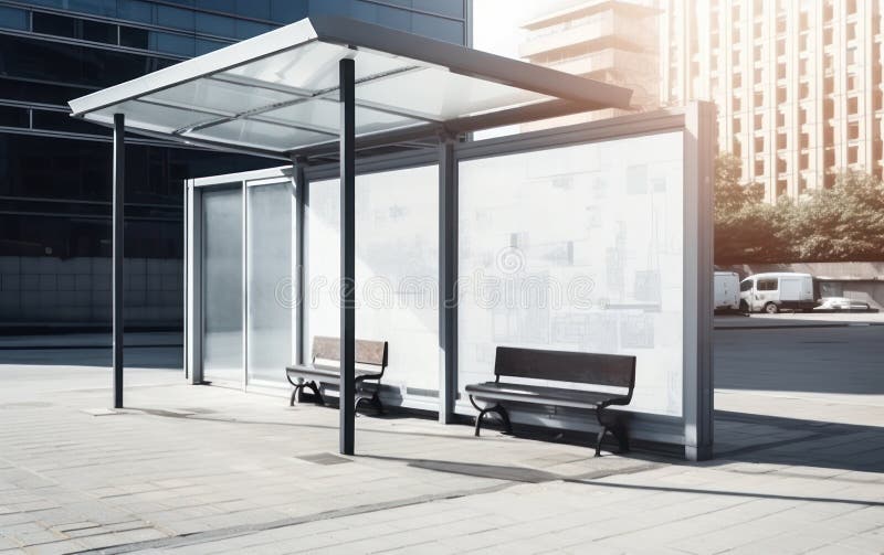 Empty Bus Stop with a Bench in the City. Generative AI Stock ...