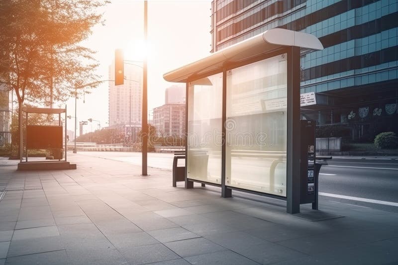 Empty Bus Stop in the City, Modern Urban Scene, Light Effect ...