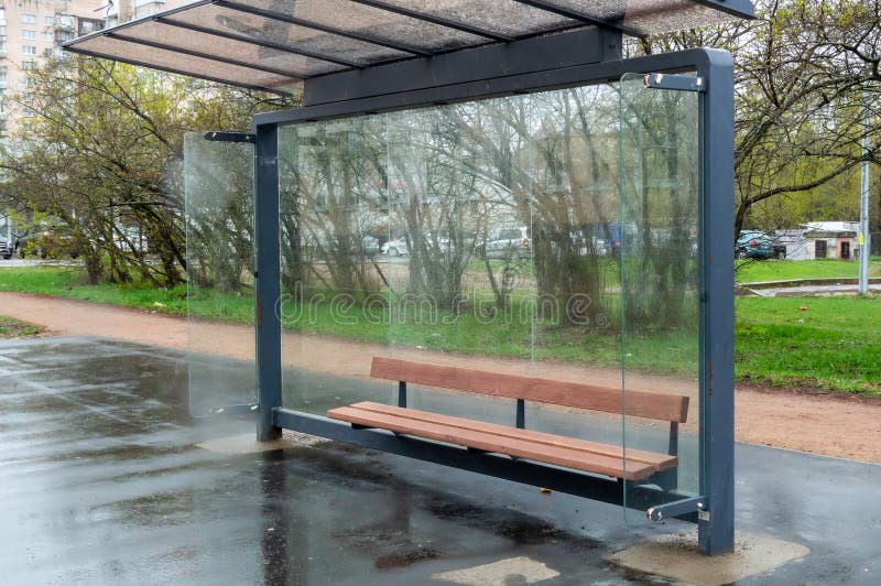 Bus Stop Complex on a Rainy Day Stock Image - Image of light ...