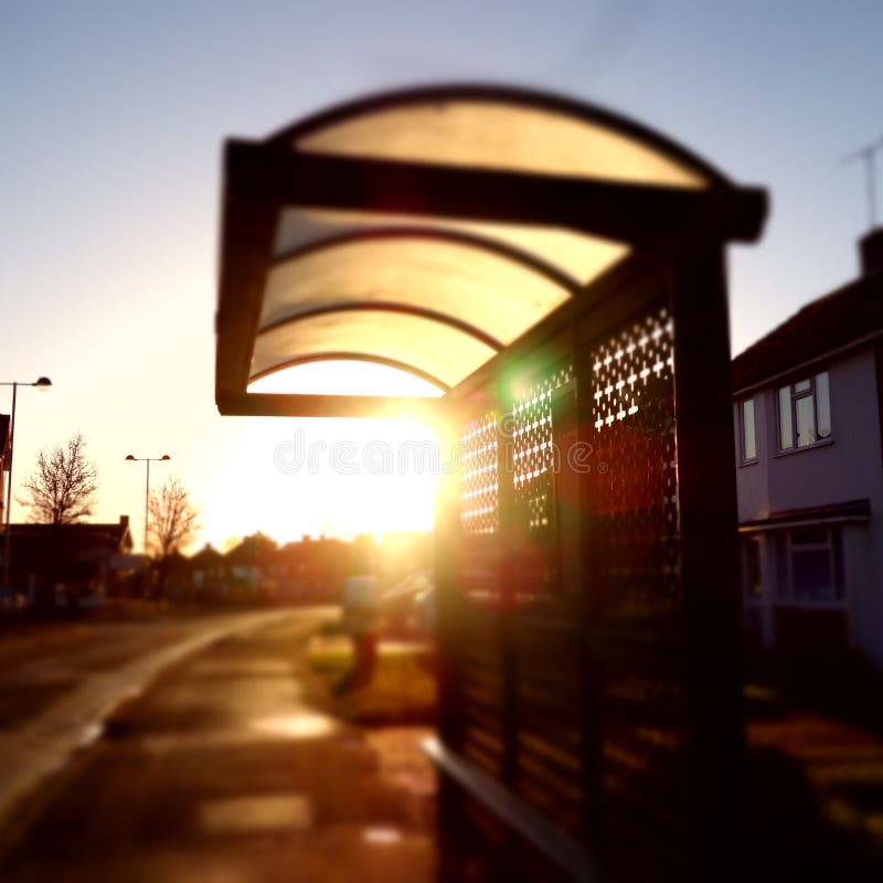 Empty Bus Stop at Dawn stock image. Image of transport - 195387589
