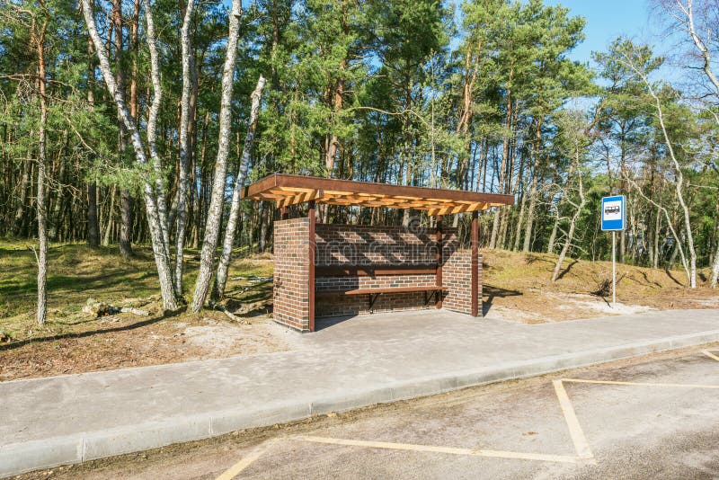 Empty Bus Stop in the Forest Stock Image - Image of transport, station ...