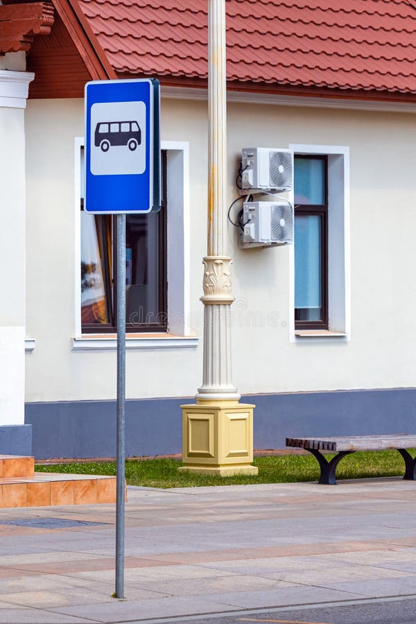 Empty Bus Stop without People, Vertical Image. Stock Photo - Image of ...