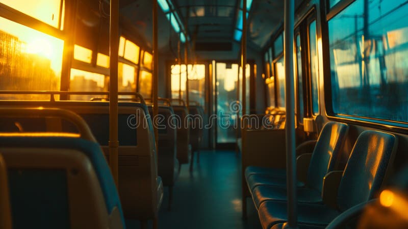 Empty Bus with Sunrise View through Windows Stock Photo - Image of ...