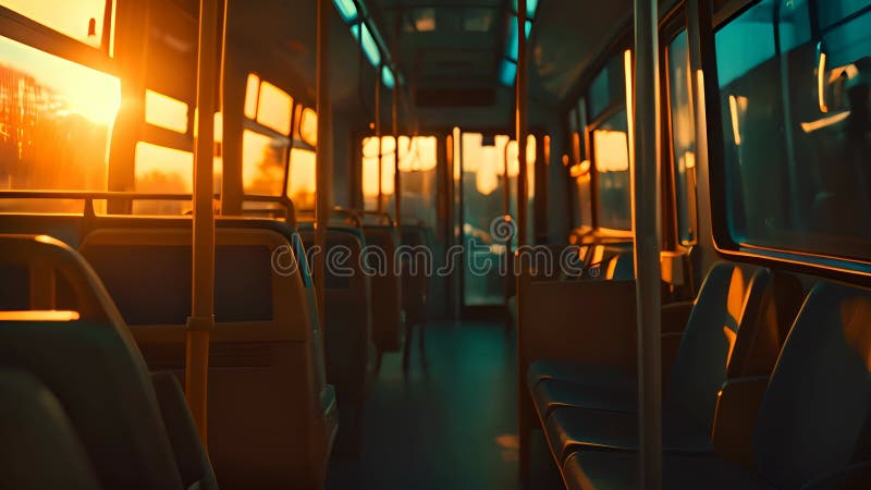 Empty Bus at Sunset, Sunlight Streaming through Windows Stock Video ...