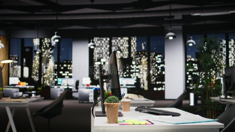 Empty Business Office is Equipped with Resources and Dual Monitors ...