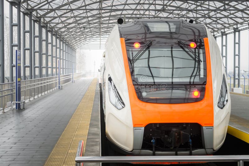 Empty Cabin of a Modern Train. High- Speed Electric Train Stands on an ...