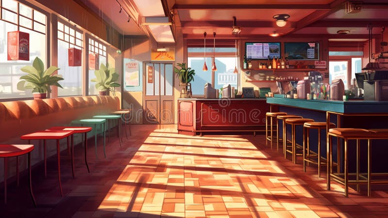 Empty Cafe or Bar Interior Daytime. Generative AI Stock Illustration ...