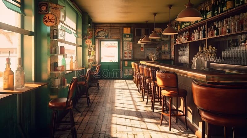 Empty Cafe or Bar Interior Daytime. Generative AI Stock Illustration ...