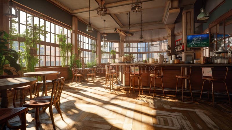 Empty Cafe or Bar Interior Daytime. Generative AI Stock Illustration ...