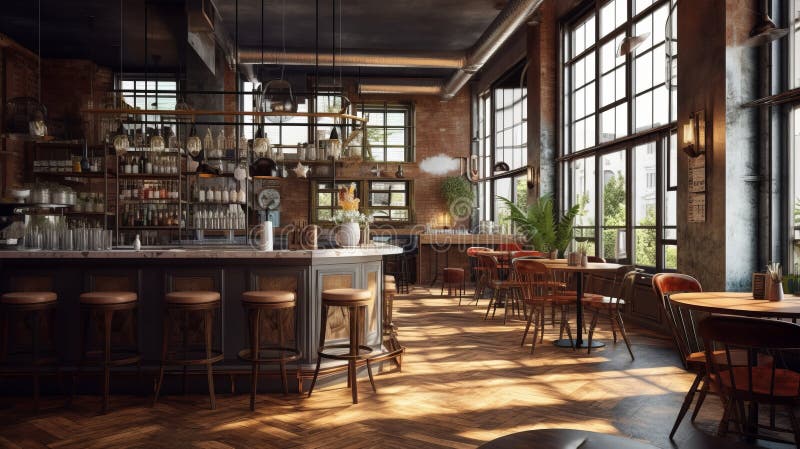 Empty Cafe or Bar Interior Daytime. Generative AI Stock Illustration ...