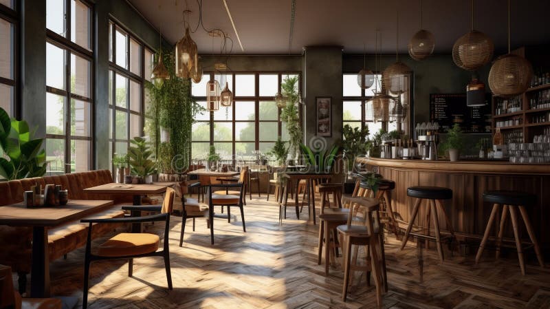 Empty Cafe or Bar Interior Daytime. Generative AI Stock Illustration ...
